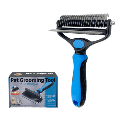 Pet Grooming Tool- 2 Sided Undercoat Rake for Dogs &Cats-Safe and ...