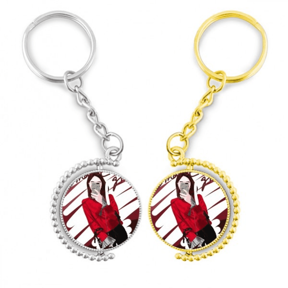 Smart Girl Figure Art Design Illustration Rotating Rotating Key Chain ...