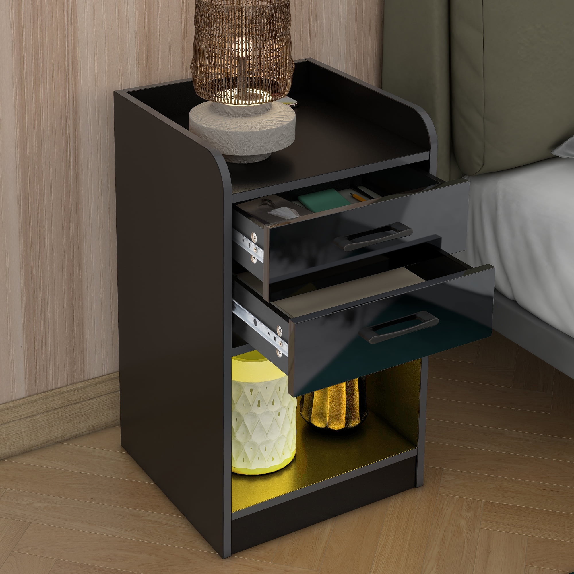 Seizeen LED Nightstand, End Side Table with Wireless Charging Station ...
