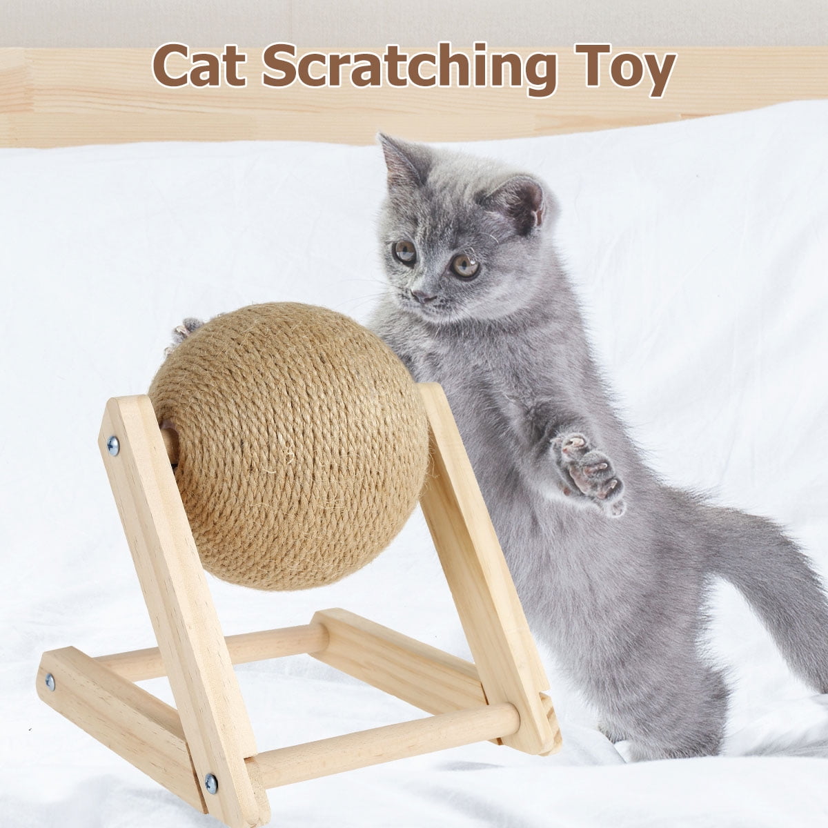 Pluokvzr Cat Scratcher Toy with Ball, Natural Sisal Cat Scratching Ball ...