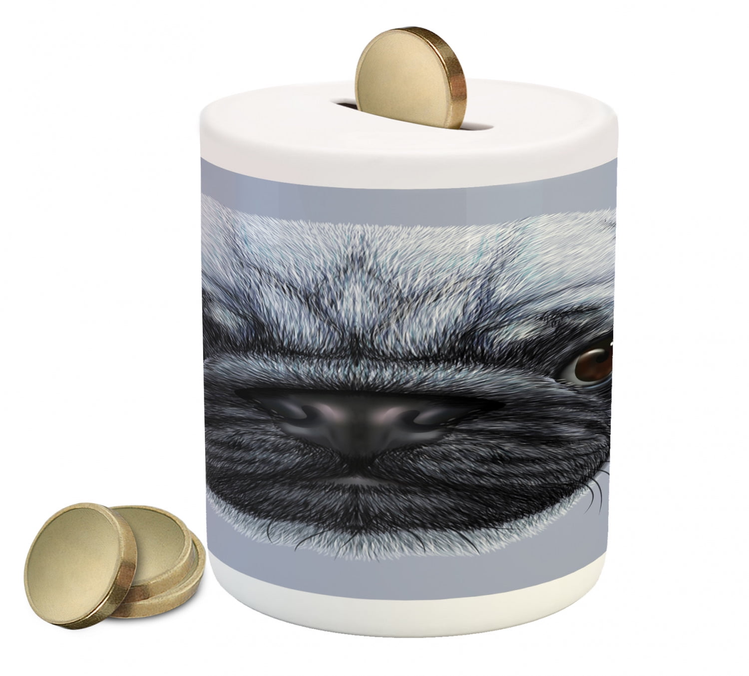 Pug Piggy Bank, Realistic Style Detailed Young Dog Giant Eyes Pure ...