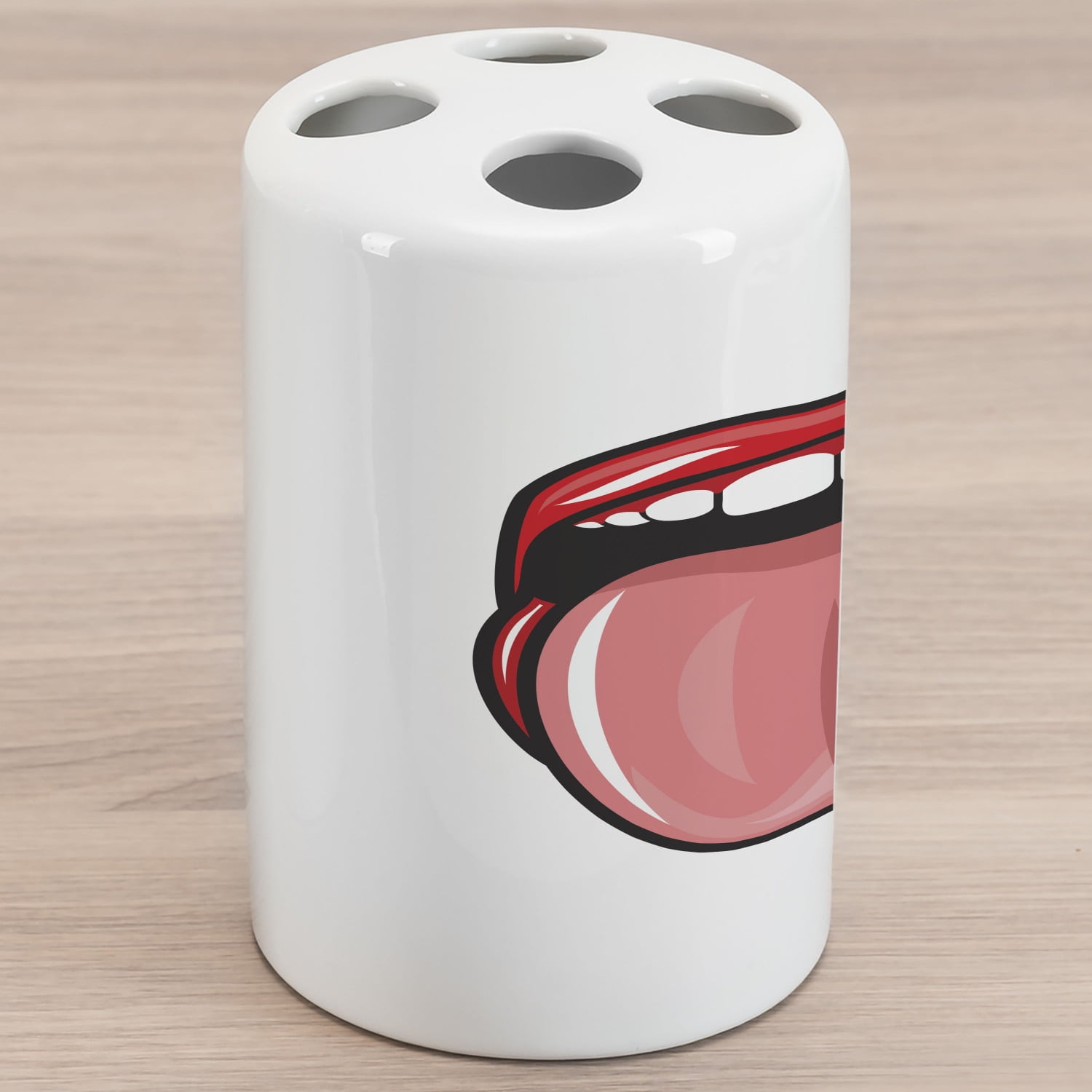 Lips Ceramic Toothbrush Holder, Red Lipstick Open Mouth Tongue out ...