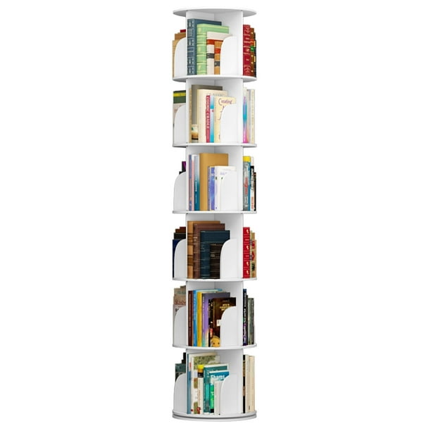 6 Tier Rotating Bookshelf, 360° Wood Rotating Stackable Shelves ...
