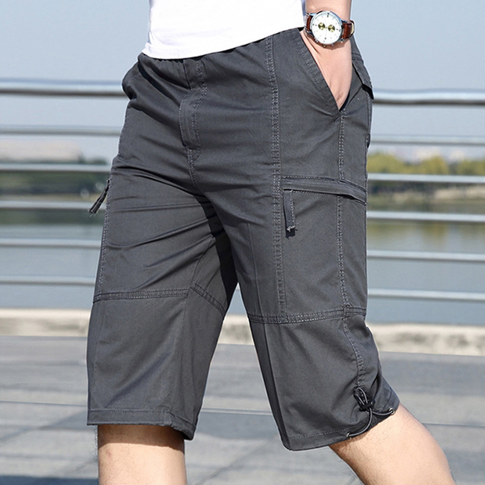 Click here for Nuoqisi Mens Capri Long Elastic Cargo Shorts Below... prices