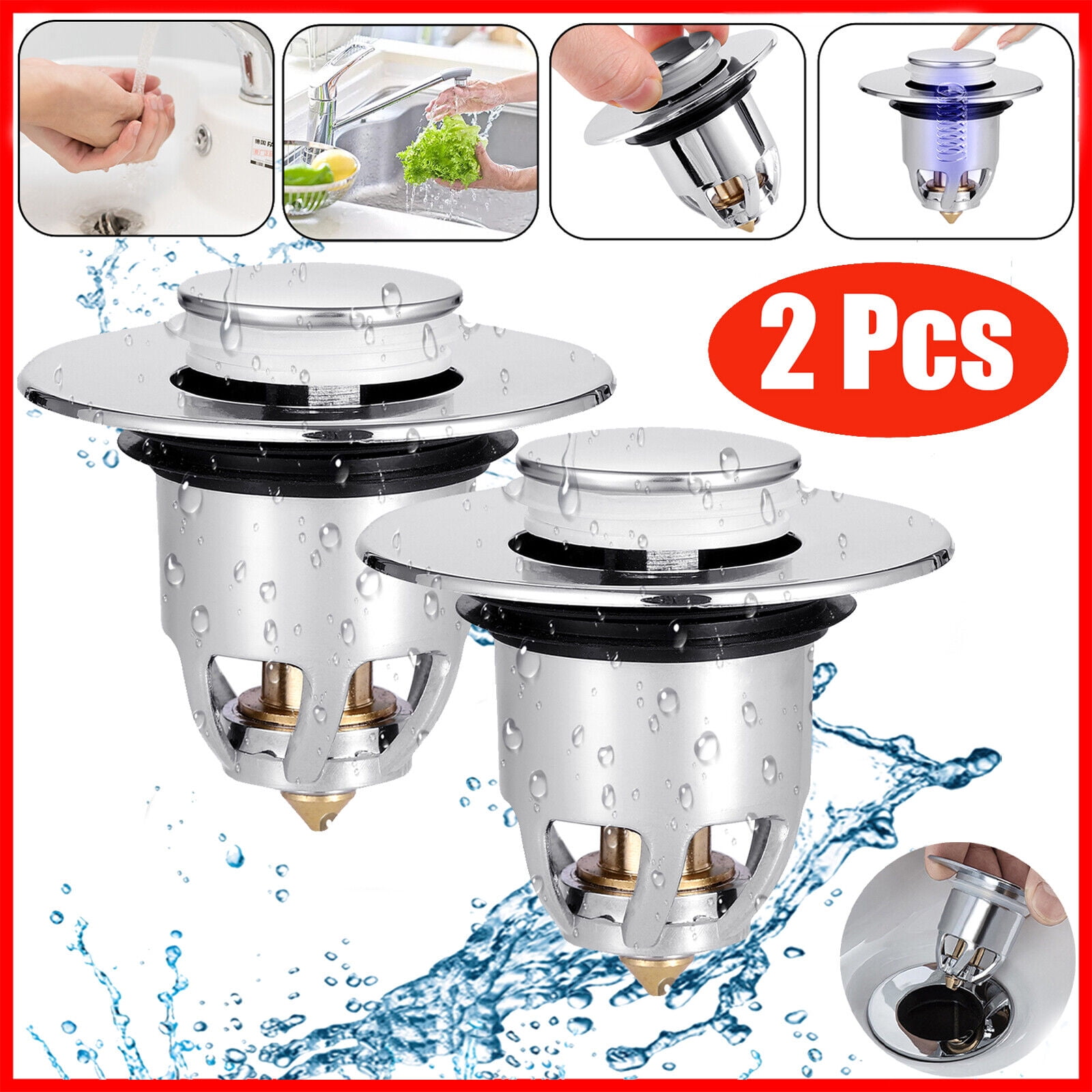 2X Universal 1.3''-1.57" Wash Basin Bounce Drain Filters Pop Up For ...