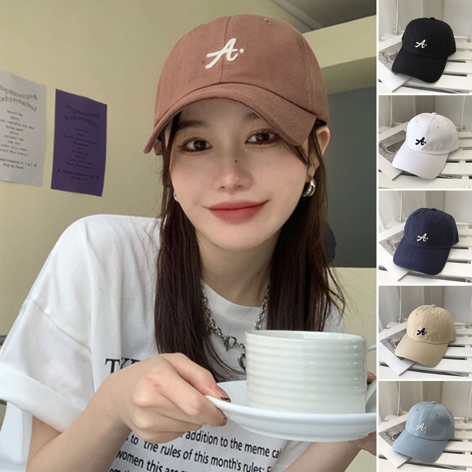 dianhelloya Sun Hat Embroidery Letter Print Extended Brim Adjustable ...