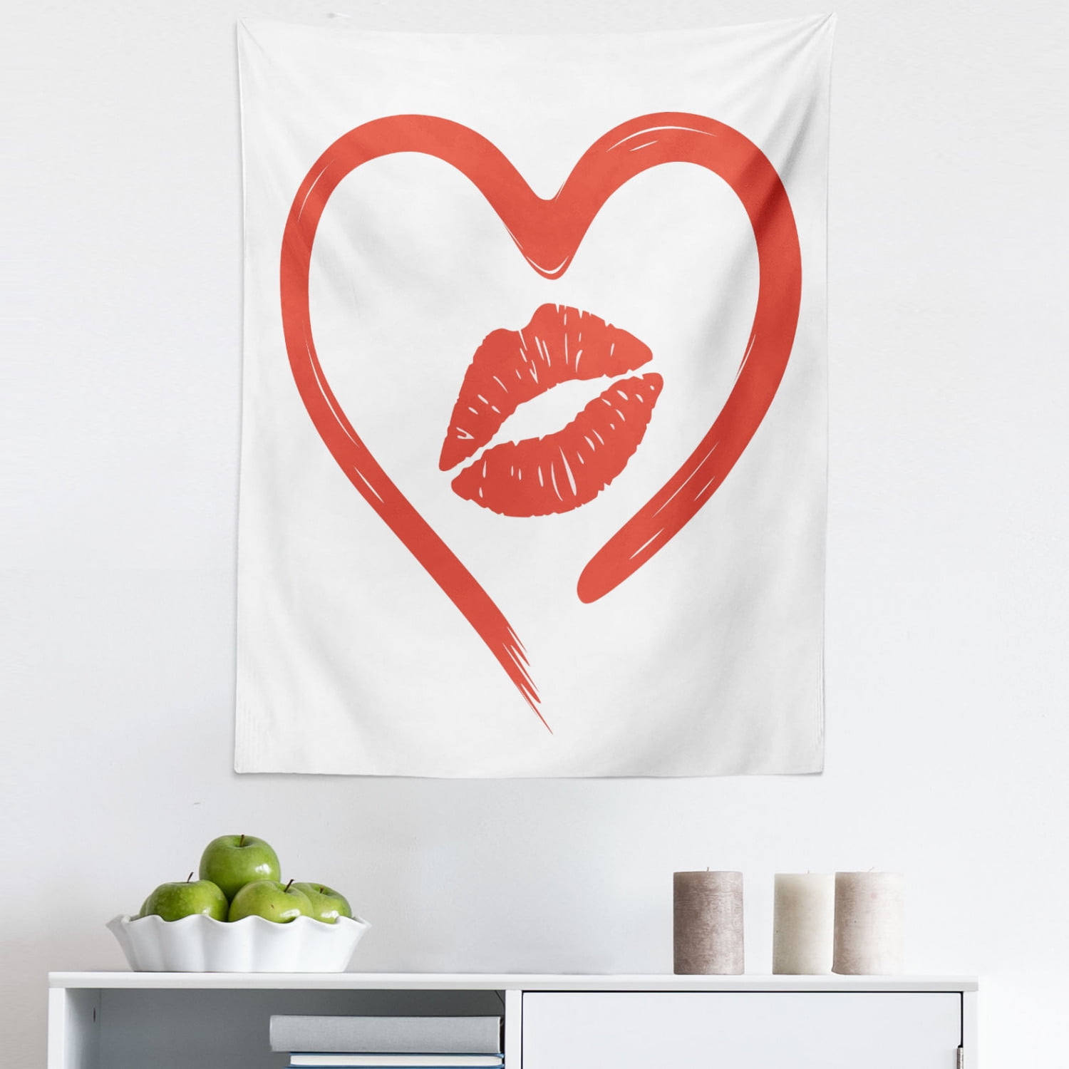 Kiss Tapestry, Heart Drawn in Lipstick and Woman Lip Romance Passion ...