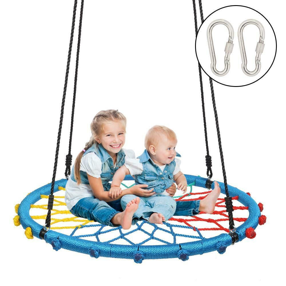 40 Inch Net Spider Web Round Rope Swing Set for Backyard Playground ...
