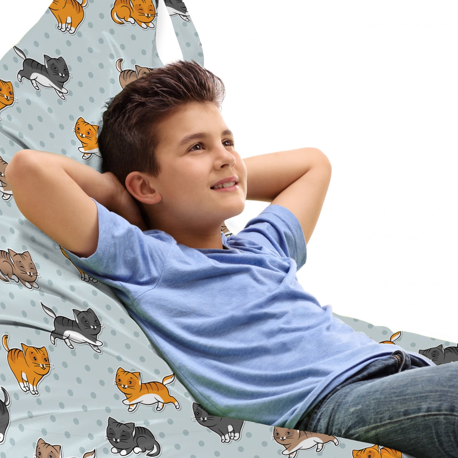 Cat Lounger Chair Bag, Repetitive Kittens on Polka Dots Motif Felines ...