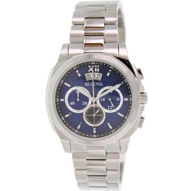 96B285 Men's Quartz Wrist Chronograph, Blue Dial, Silver-Tone, 44.5mm ...