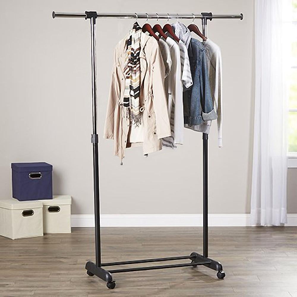 SamyoHome Adjustable Rolling Clothes Rack Single-Bar Hanging Garment ...