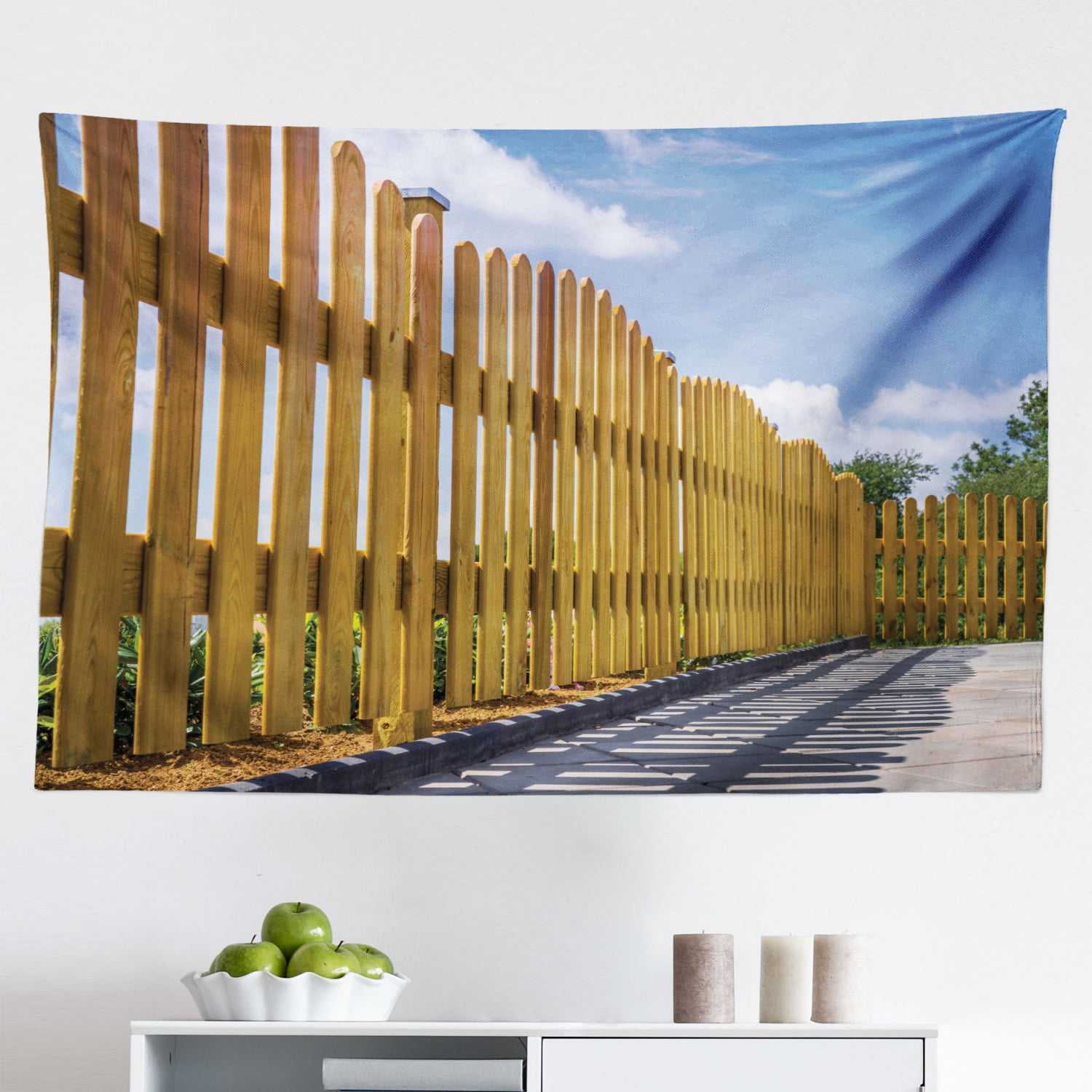 Fence Tapestry, Iron Gate with Leaves Garden Background of an House ...