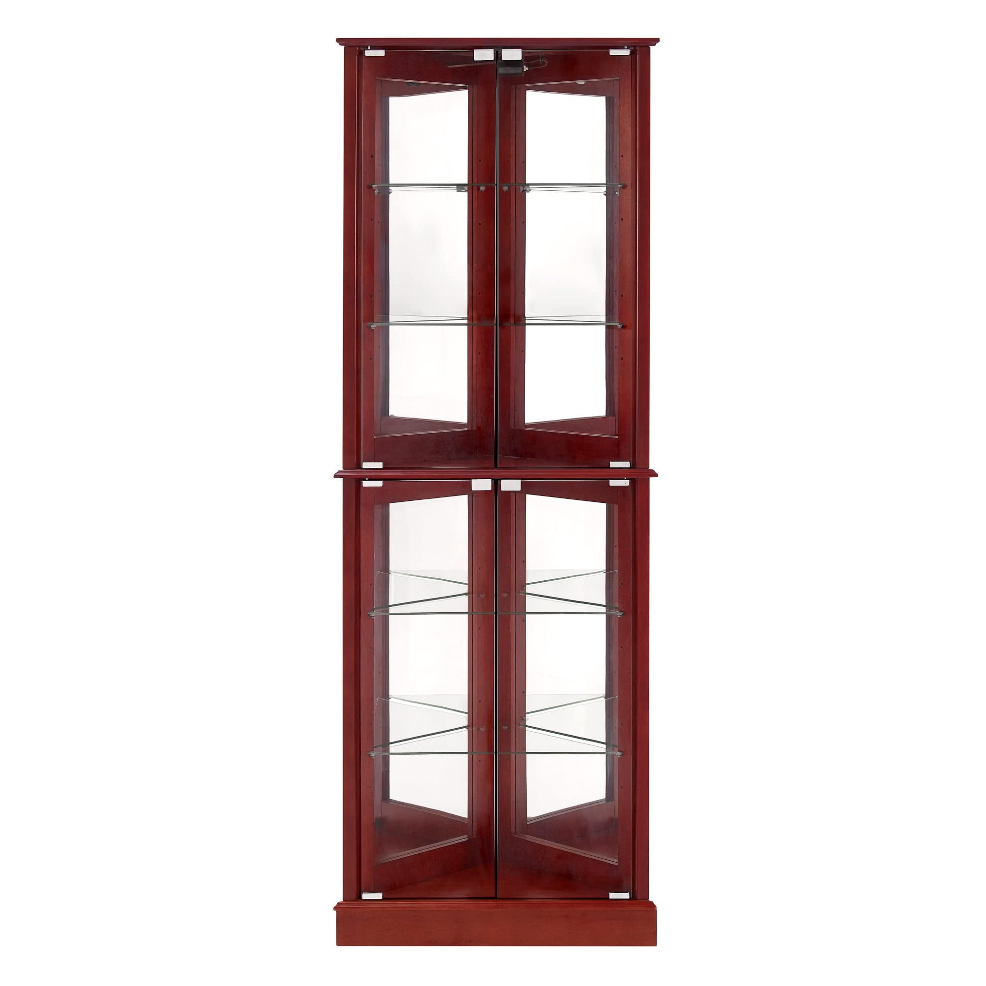 Miniyam 6 Tier Triangular Corner Curio Dispaly Cabinet with Lights Adjustable Tempered Glass Shelves E26 light bulb not included Cherry Walmart