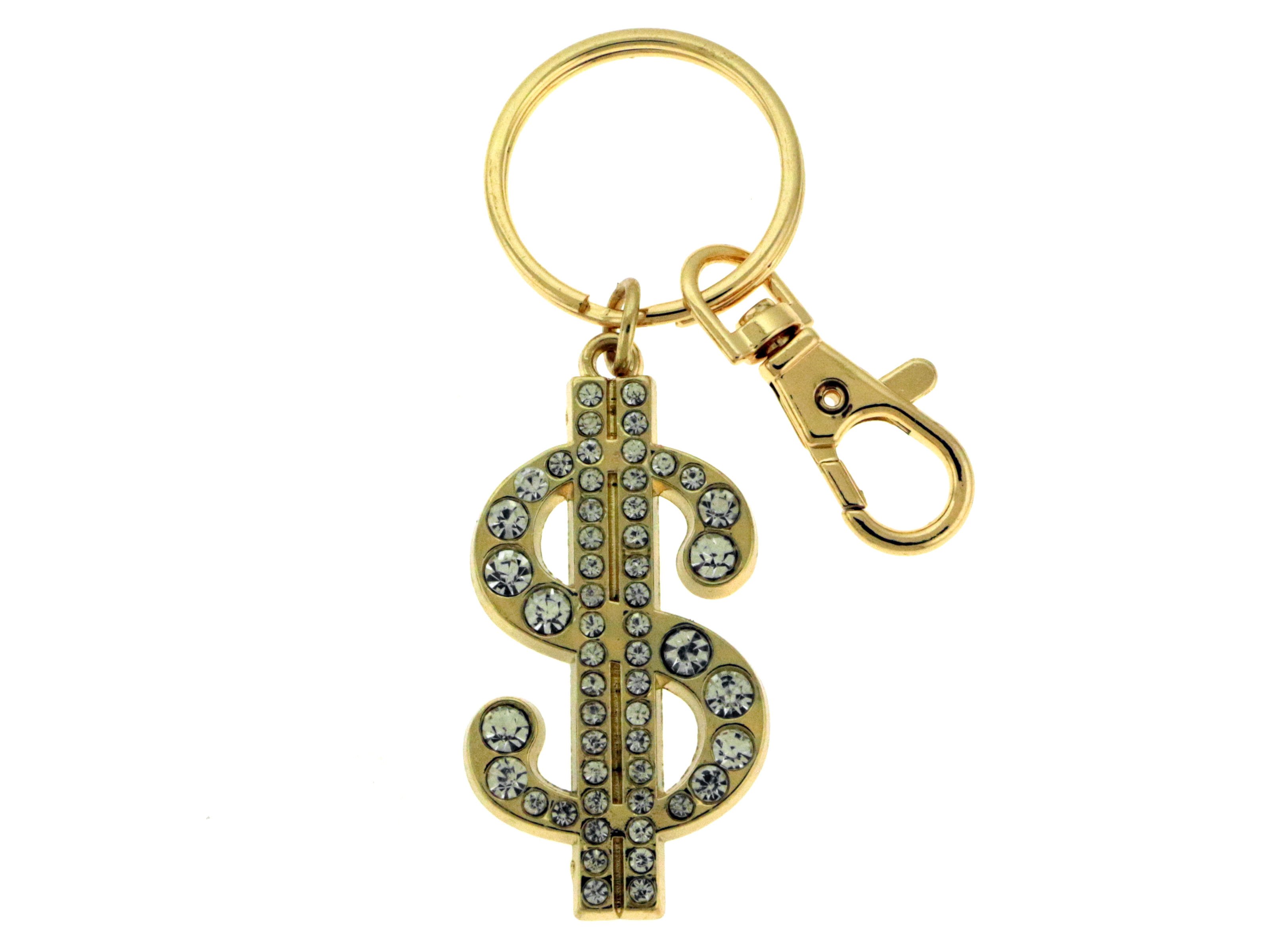 Blingy Rhinestone Accented Gold-tone Dollar Sign Key Chain With Trigger ...