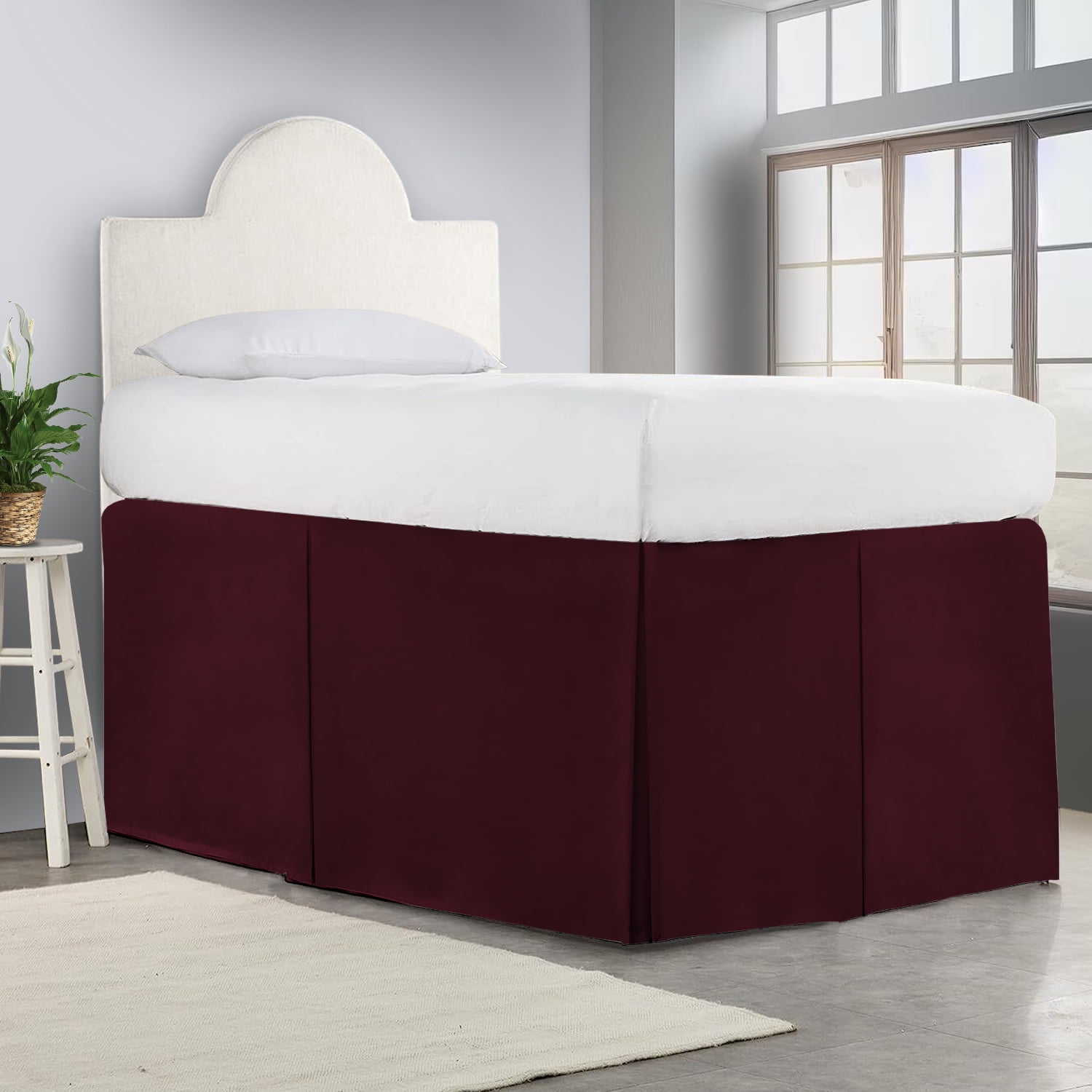 34 Inch Drop Full XL Size Dorm Bed Wine Solid Bed Skirt Lightweight ...