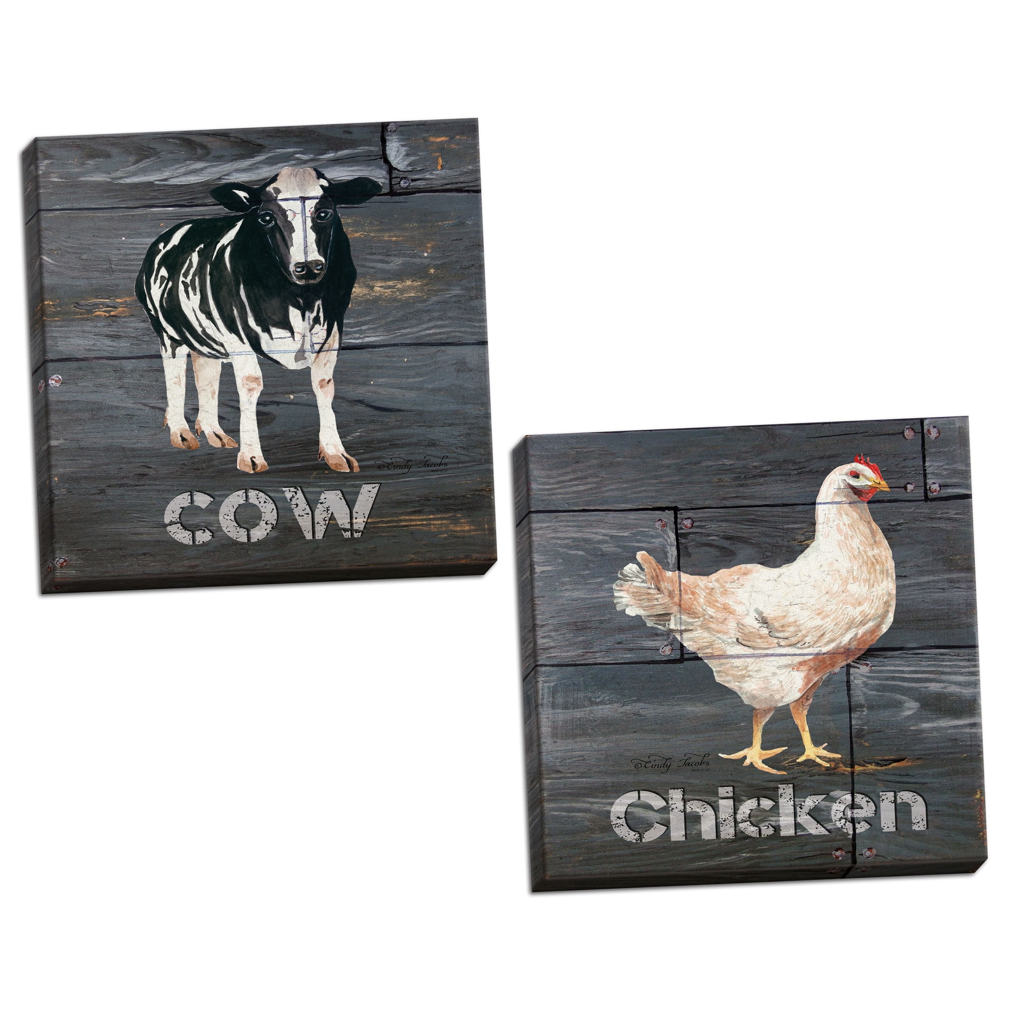 Gango Home Decor Country-Rustic Chicken & Cow by Cindy Jacobs (Ready to ...