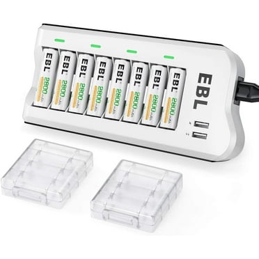 EBL 8-Pack 1.2v AA 2800mAh Rechargeable Batteries + 8 Bay 808 Battery ...