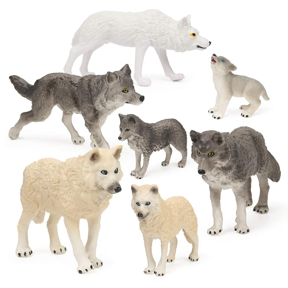 RESTCLOUD 7Pcs Wolf Toy Figurines Set Wolf Animals Figures (Wolf Set B ...