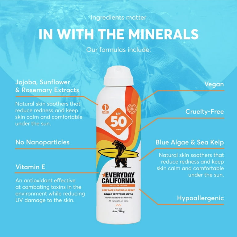 SPF 50 Reef Safe Mineral Spray Sport Sunscreen Water Resistant Zinc ...