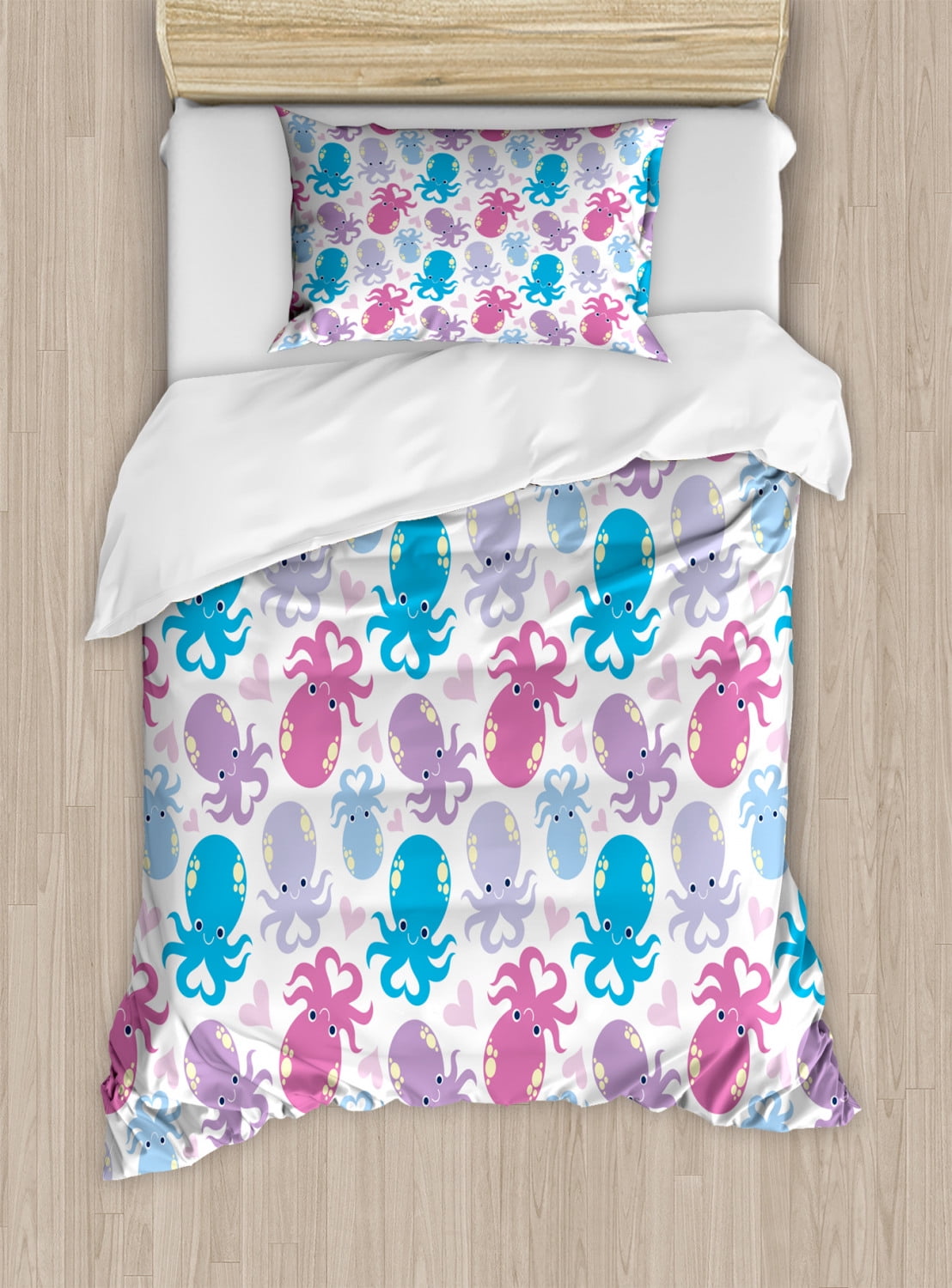 Octopus Duvet Cover Set Twin Size, Cute Cartoon Marine Animals with ...