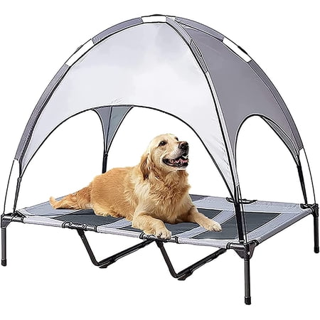 Dog Cot with Canopy, Outdoor Raised Camping Patio Bed Cooling Dog Cot ...