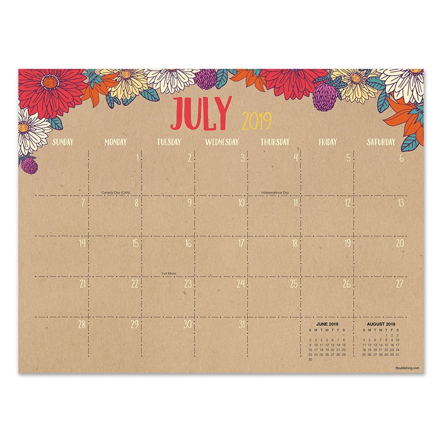 July 2019 - June 2020 Floral Kraft Mini Desk Pad Calendar - Walmart.com