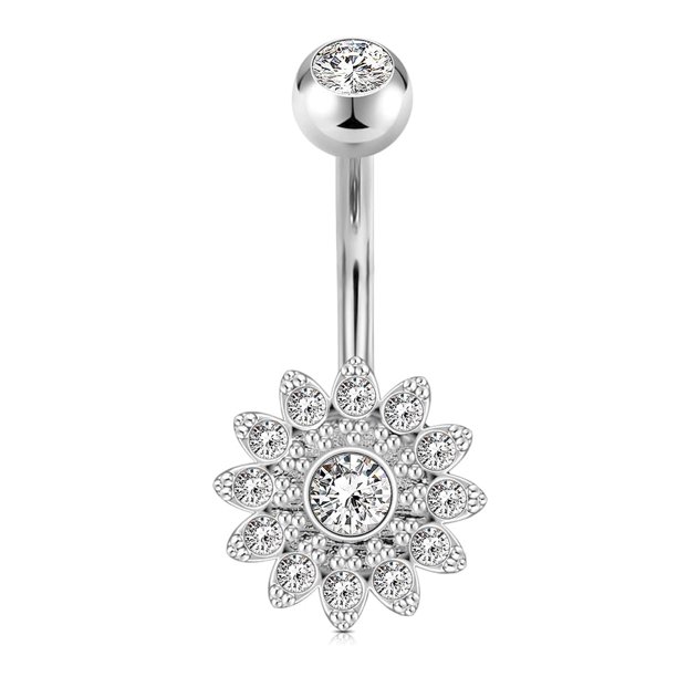 Sunflower Belly Button Ring White AB Zircon Bling Bling Nail Navel Ring ...