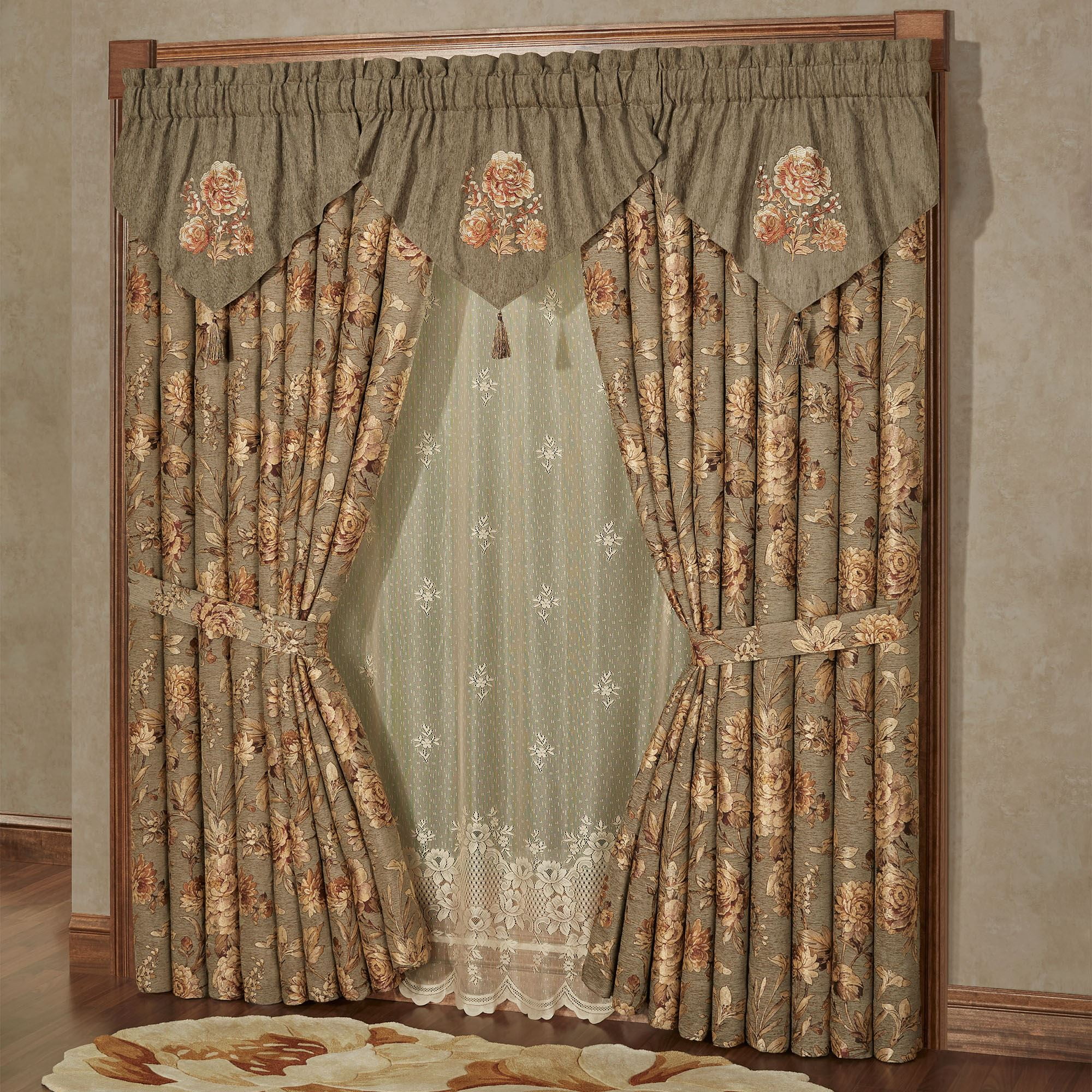 Rhapsody Embroidered Ascot Valance Multi Warm Valance Ascot 40 x 21 ...