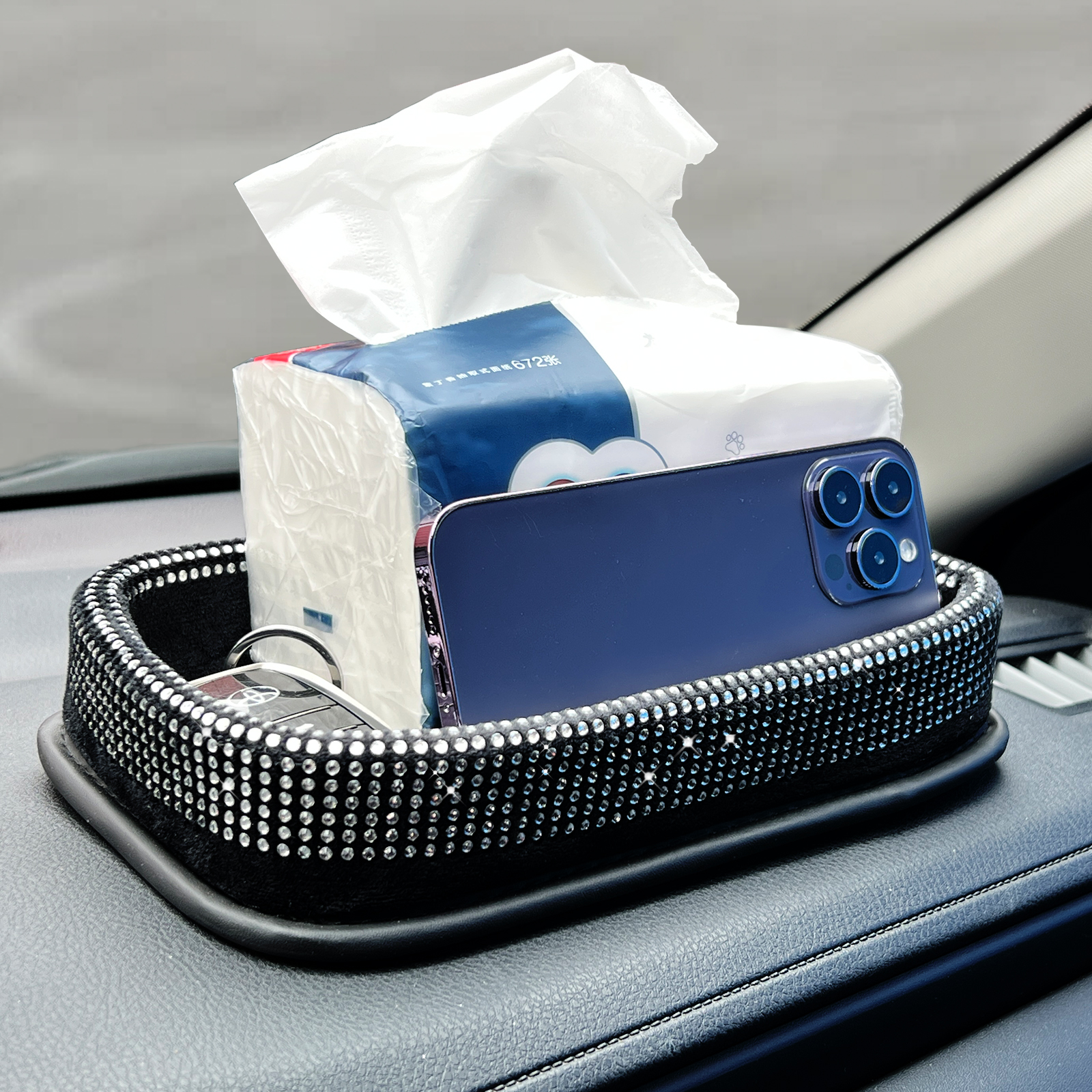 Carshaping Car Center Console Diamond-Studded Storage Tray, Family ...