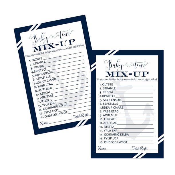 Nautical Word Scramble Game Cards (25 Pack) Boys Baby Shower Games ...