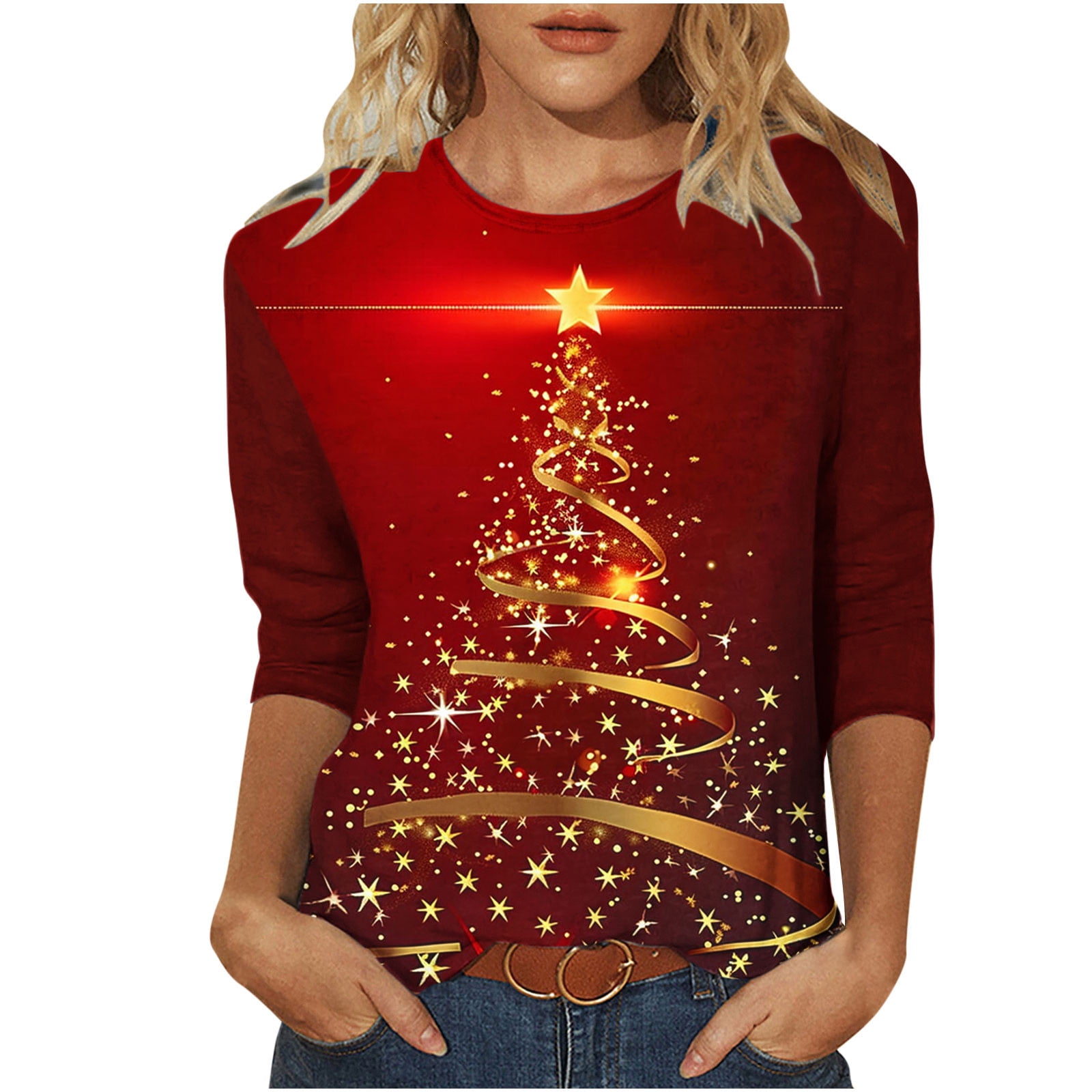 Click here for Clearance Staron Christmas Shirt For Women 3/4 Sle... prices