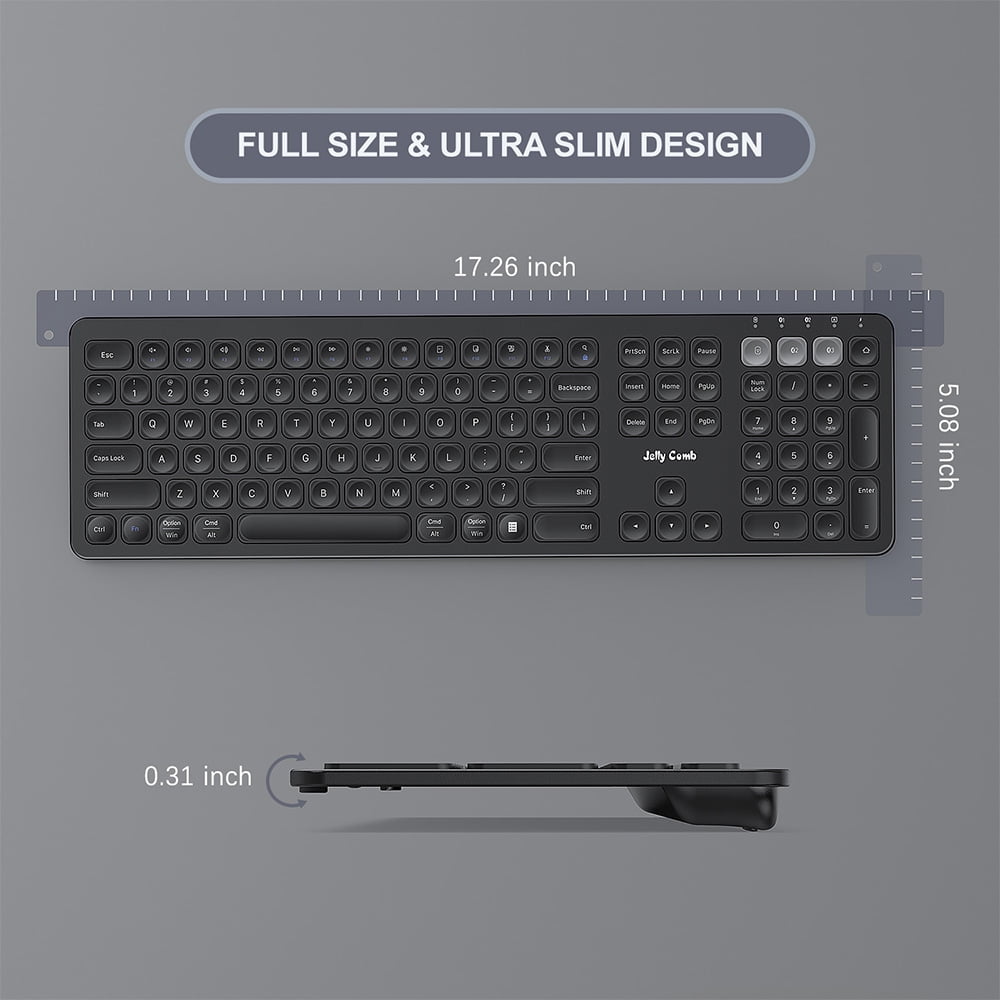 Buy Jelly Comb Wireless Keyboard, Rechargeable Full Size Multi-device 2 ...