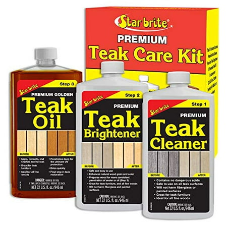 STAR BRITE Teak Care 3 Step Kit - Teak Cleaner + Teak Brightener + Teak Oil - 32 OZ (081202 ...