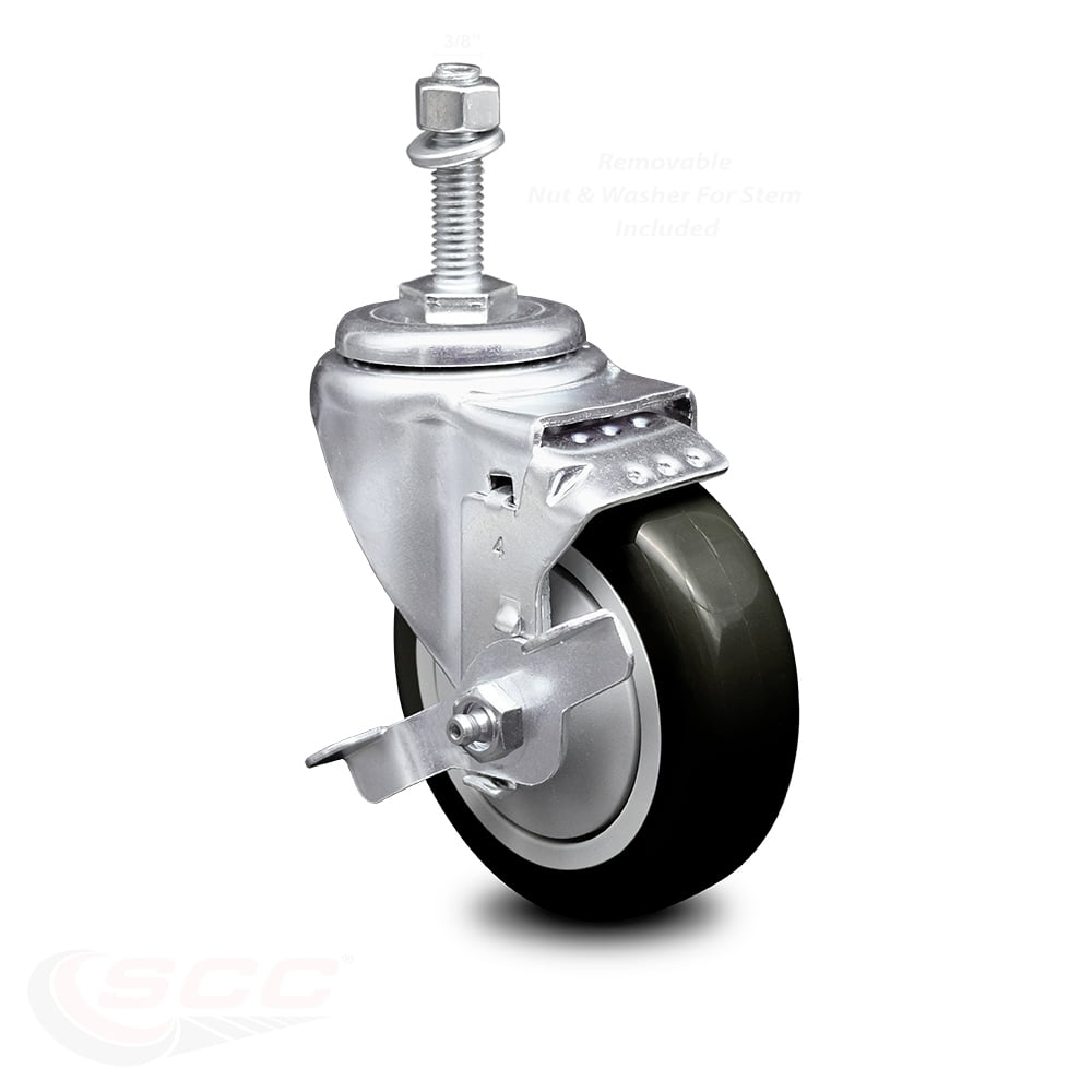 Polyurethane Swivel Threaded Stem Caster w/4" x 1.25" Black Wheel and 3 ...