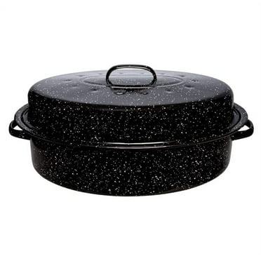 Granite Ware Open Roasting Pan with Flat Rack (Speckled Black ...