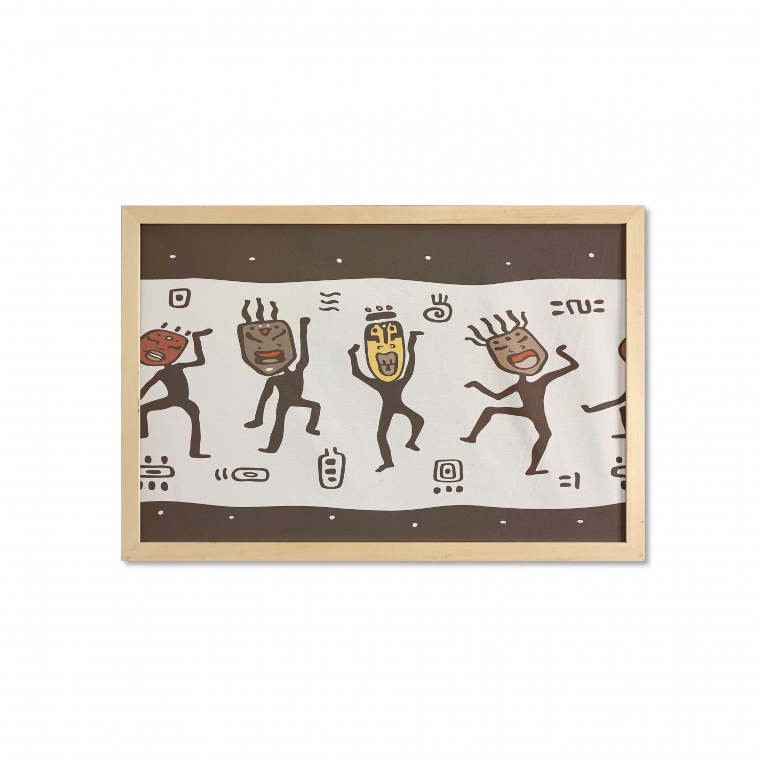 Prehistoric Wall Art with Frame, Cartoon Dancing Natives Wearing Tribal ...
