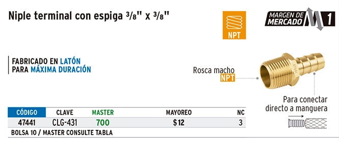 Niple terminal con espiga, 3/8' X 3/8' Foset Niple terminal con espiga, 3/8' X 3/8' | Bodega ...