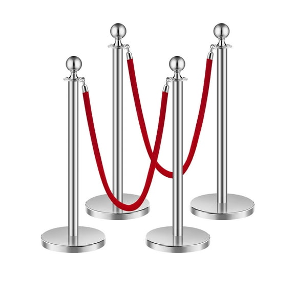 Stanchions and Velvet Ropes 8Pcs, Hollow Base with Stainless Steel Post ...