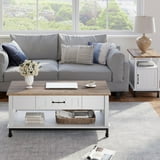 WAMPAT White Modern Farmhouse Coffee Table, Large Rectangle Center ...
