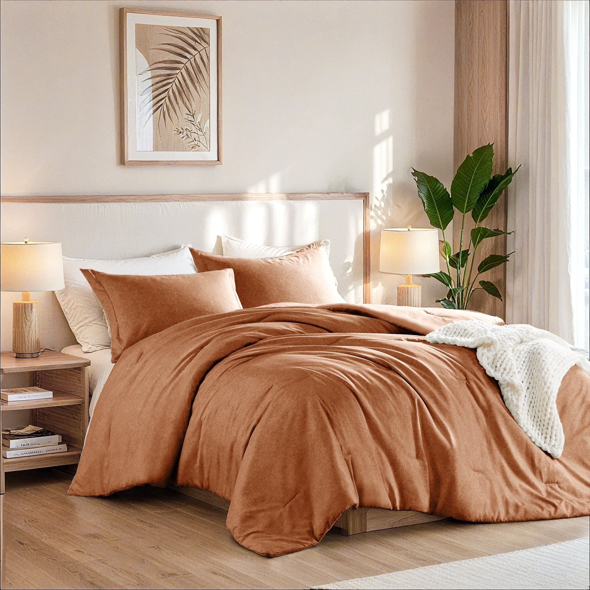 Regency Heights 3-Piece Full/Queen Bedding Set  Reversible Comforter With Shams  Burnt Orange  Solid Color Full/Queen