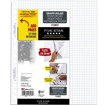 Five Star Reinforced Insertable Notebook Paper, Graph Ruled, 8 1/2" x ...