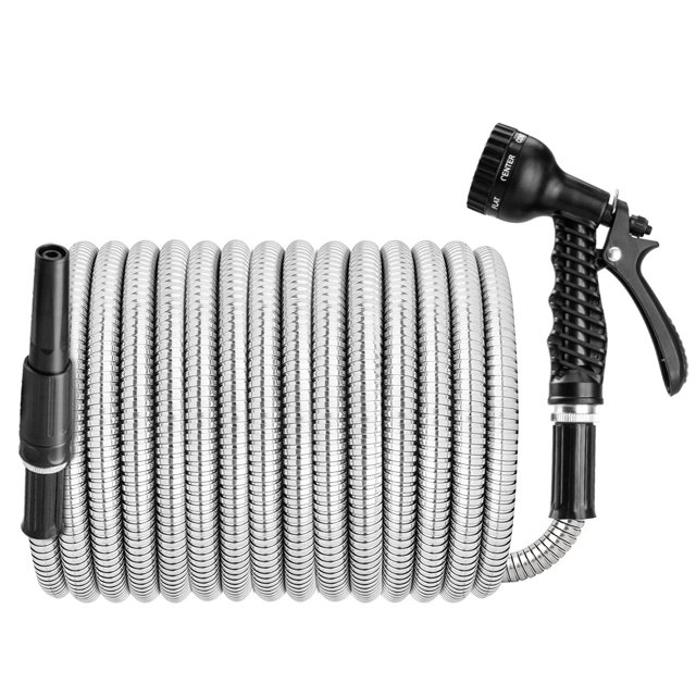 Venoro 50ft Metal Garden Hose Stainless Steel Water Hose With Nozzle