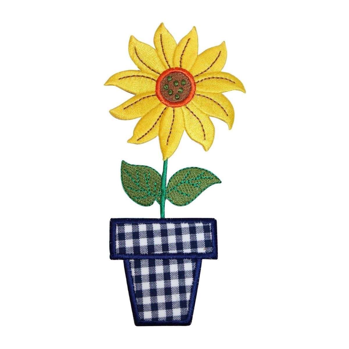 ID 6015 Sunflower In Plaid Pot Patch Bloom Flower Embroidered Iron On ...