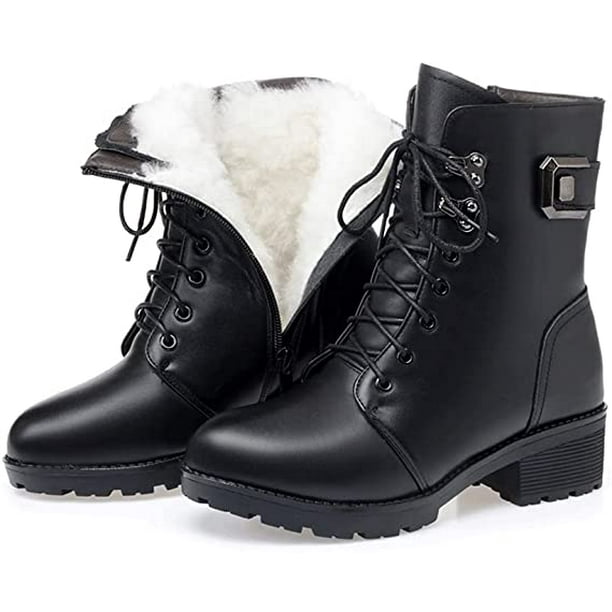 Bottines d'hiver pour femme, bottes de neige pour femme, en cuir ...