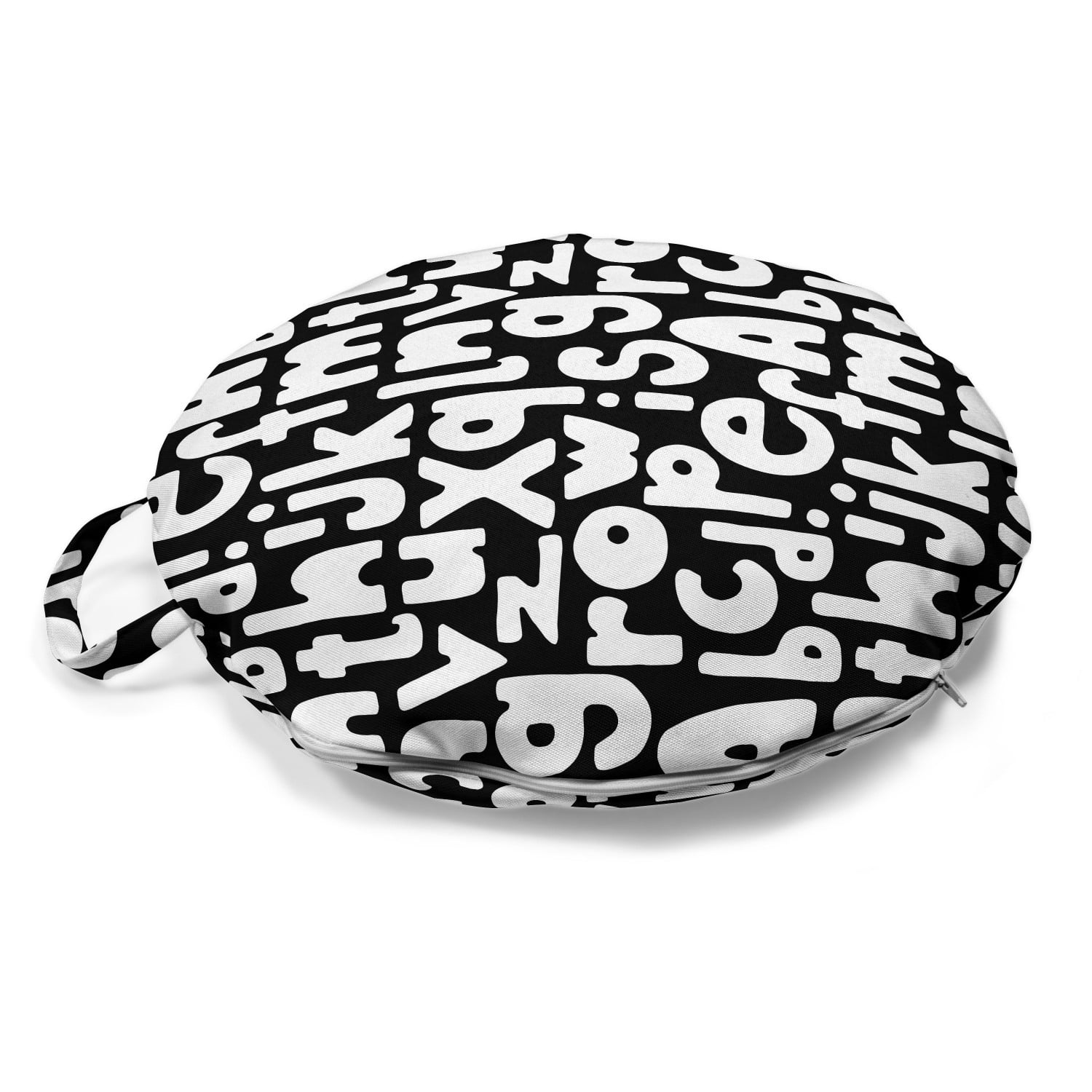 Letters Round Floor Cushion with Handle, Cartoon Hand Drawn Like ...