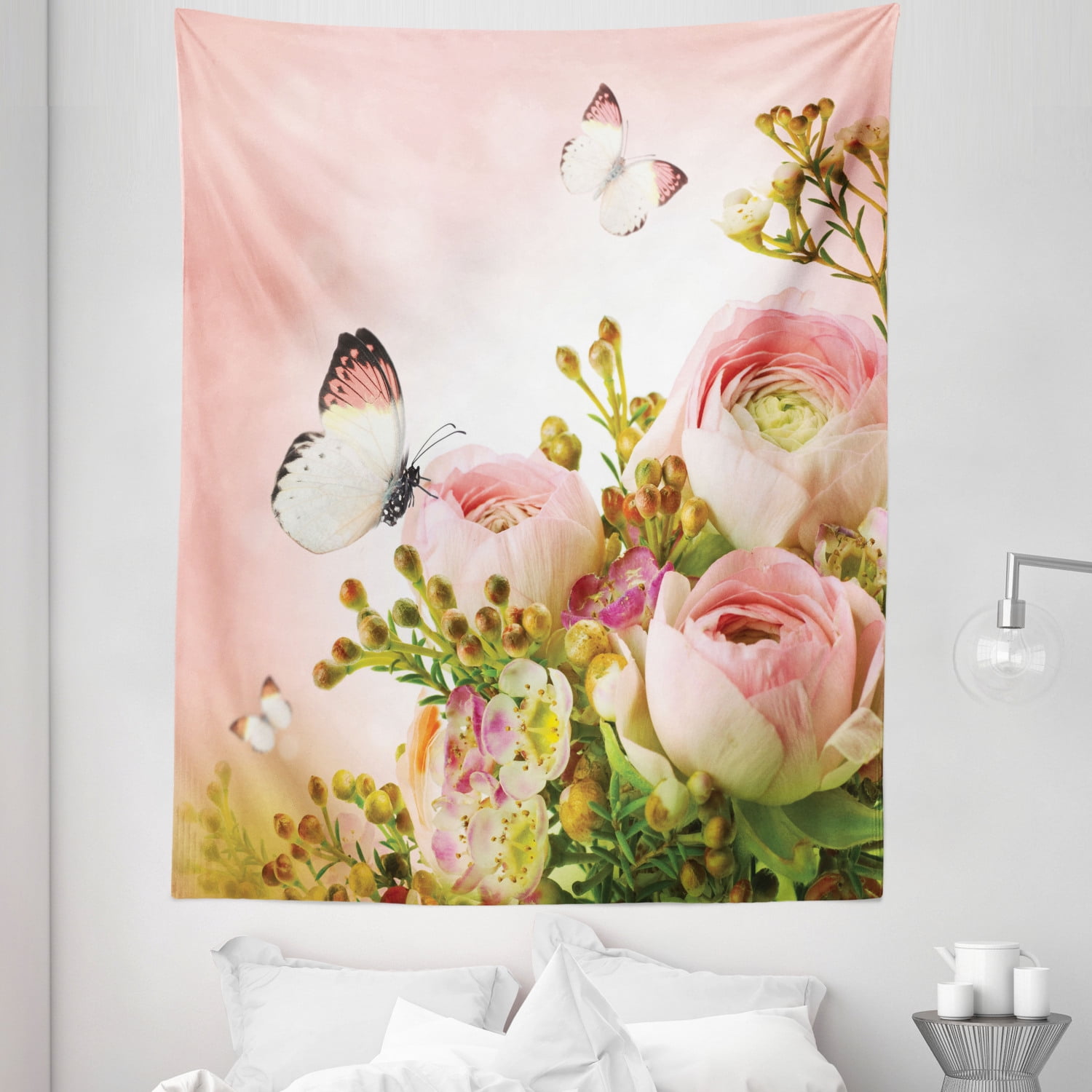 Butterfly Tapestry, Pastel Colored Blossoming Roses with Spring Season ...