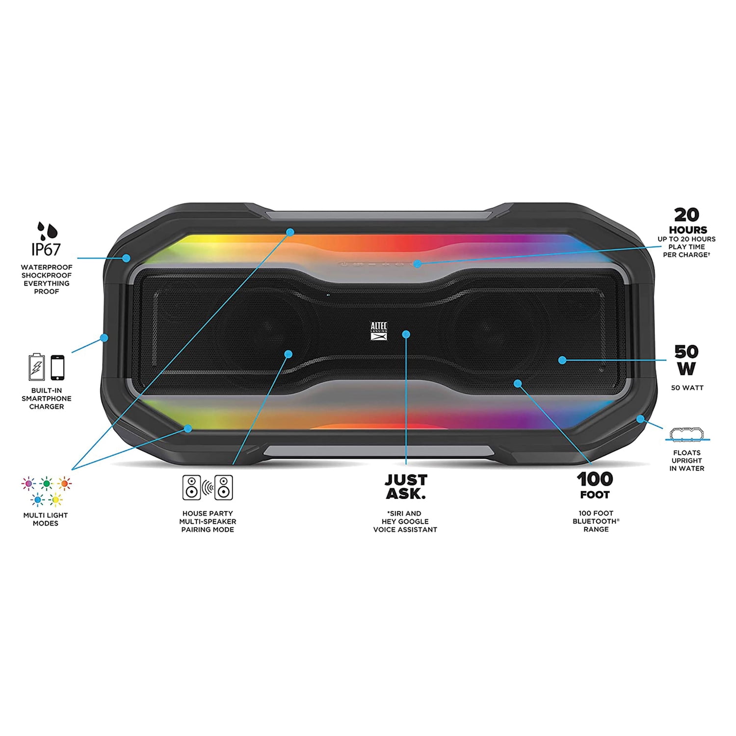 Buy Altec Lansing ALRBXLBK000R Rockbox Xl Dual 3.5-inch 50-watt ...