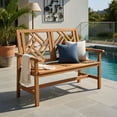 Hommoo Hardwood Outdoor Patio Bench for 2, Geometric Backrest Loveseat ...