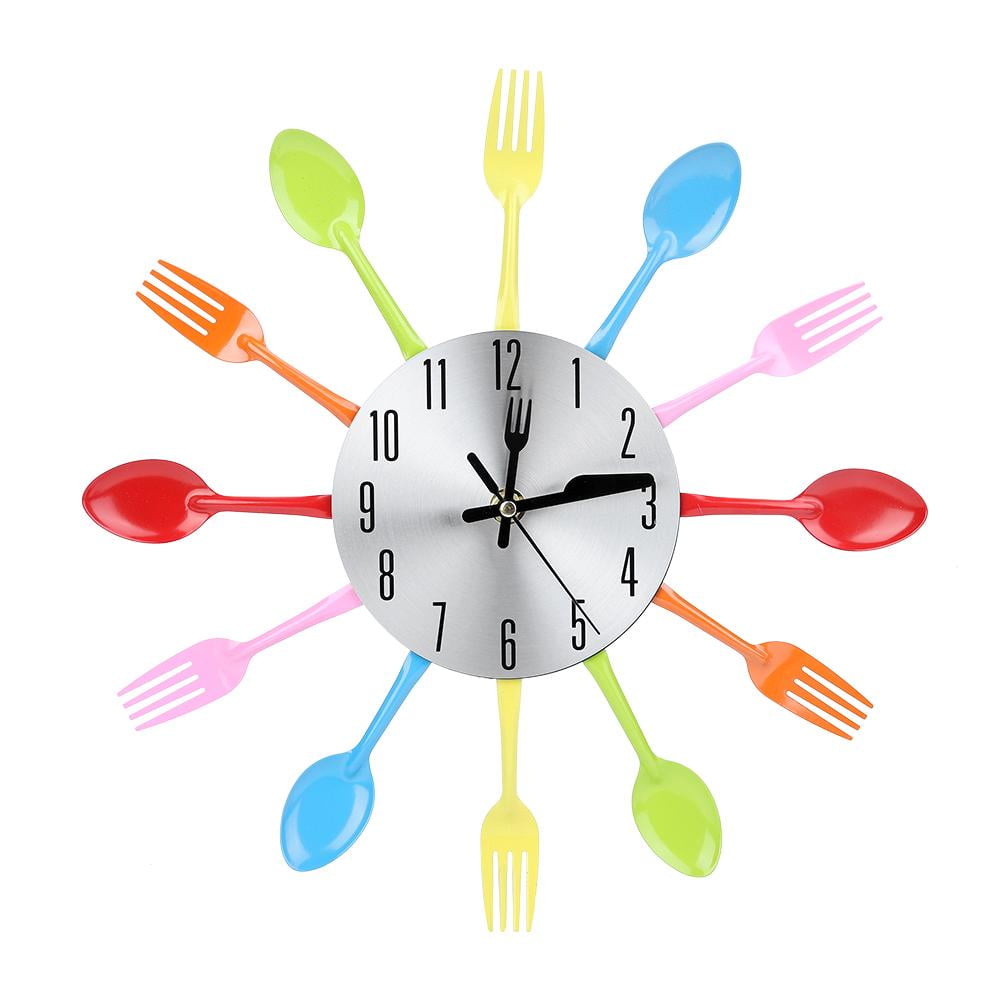 LYUMO Noiseless Stainless Steel Cutlery Clock Knife and Fork Spoon Wall ...