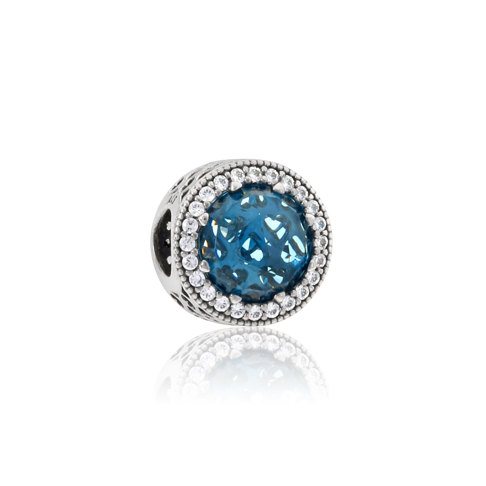 PANDORA - Radiant Hearts Charm - Sky-Blue Crystal & Clear CZ ...